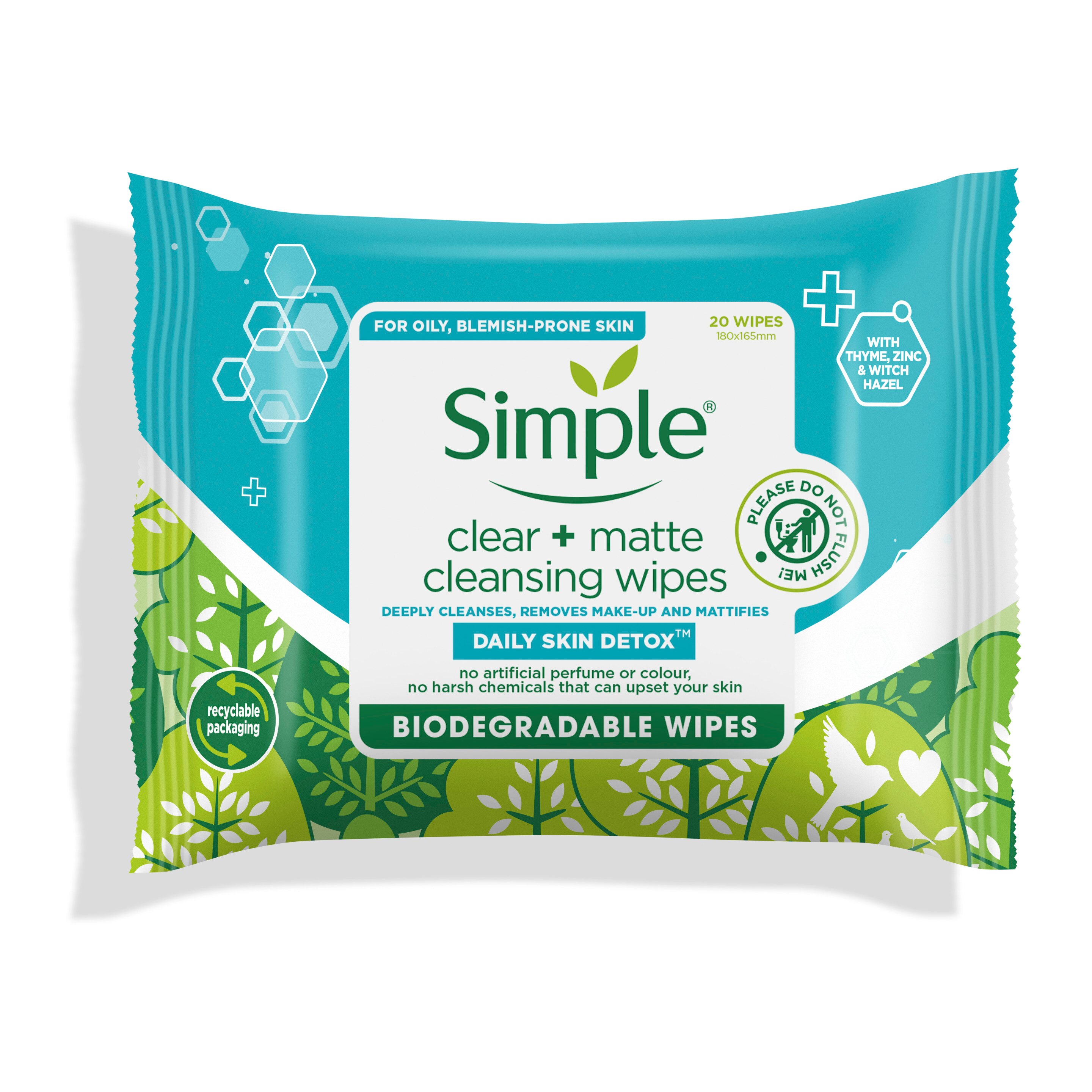Biodegradable Matte & Clear Detox Wipes | Simple® Skincare | Simple ...