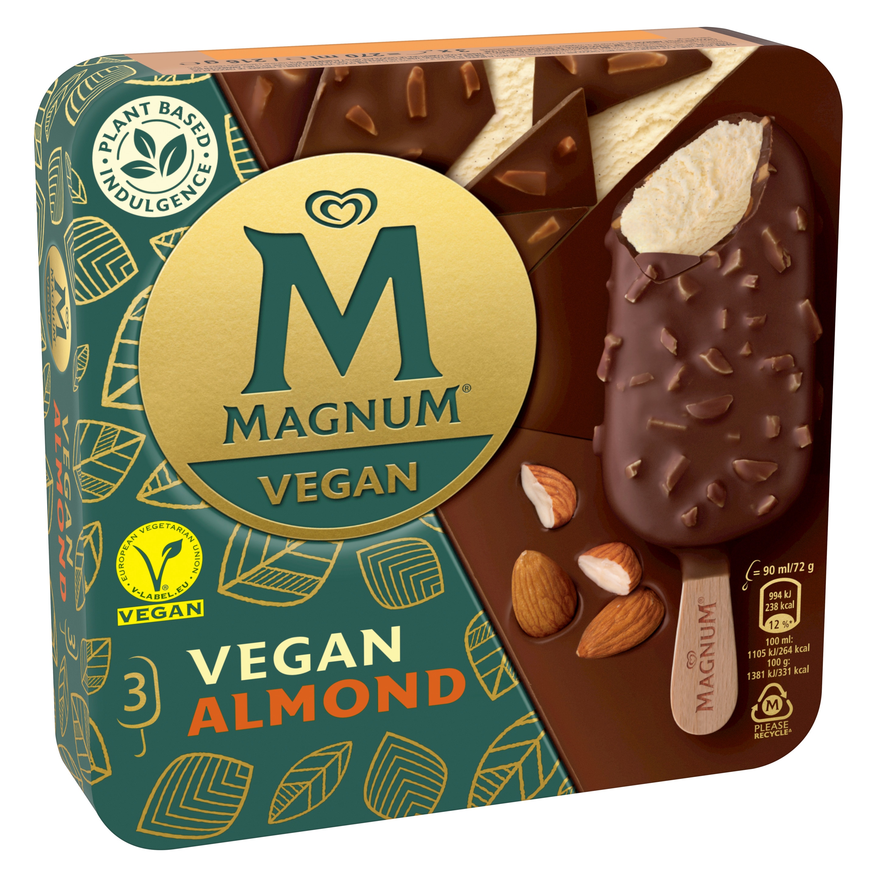 Magnum Vegan Mandel 3 x 90 ml | Cremiges Premium Eis und knackige ...
